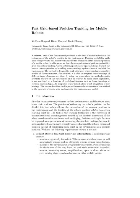 Pdf Fast Grid Based Position Tracking For Mobile Robots