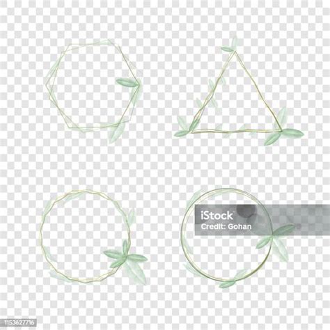 밝은 녹색 색상 벡터 사각형 삼각형 원 모양 럭셔리와 투명 배경에 고립 된 아름 다운 꽃 프레임 배너 수채화 등반 식물 프레임의 많은 모양 0명에 대한 스톡 벡터 아트 및