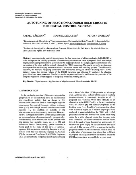 Pdf Autotuning Of Fractional Order Hold Circuits For Digital Control Systems