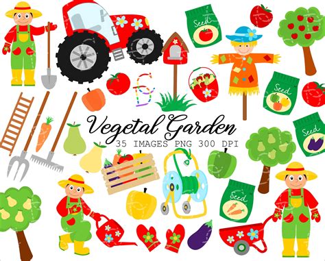 35 Vegetable Gardening Clipart Set Gardening Clipart Illustrations