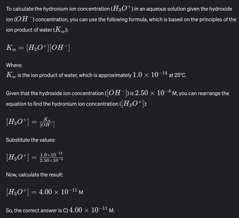 35 Calculate The Hydronium Ion Concentration In An Aqueous Solution