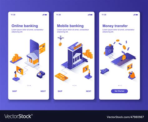 Online Banking Isometric Gui Design Kit Royalty Free Vector