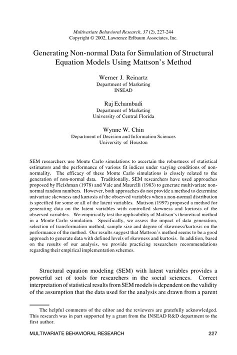 Pdf Generating Non Normal Data For Simulation Of Structural Equation