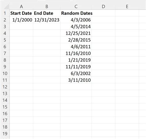 comment générer des dates aléatoires dans excel avec exemples