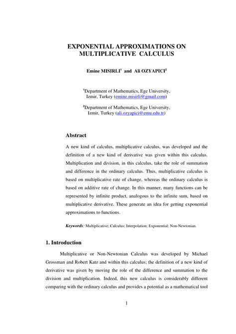 Pdf Exponential Approximations On Multiplicative