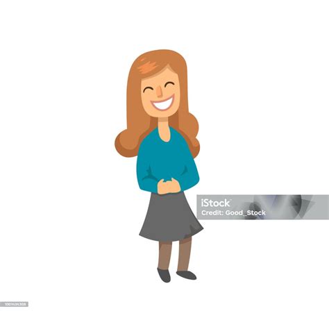 웃 긴 웃는 여자 문자 긴 생강 머리 그녀의 얼굴에 미소로 여 학생입니다 평면 벡터 일러스트입니다 흰색 배경에 고립 갈색에 대한 스톡 벡터 아트 및 기타 이미지 Istock