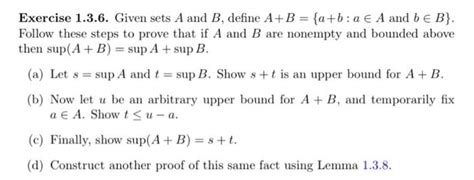 solved exercise 1 3 6 given sets a and b define