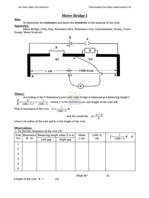 Hsslive Xii Metrebridge1 Pdf Electrical Resistivity And Conductivity Physical Sciences