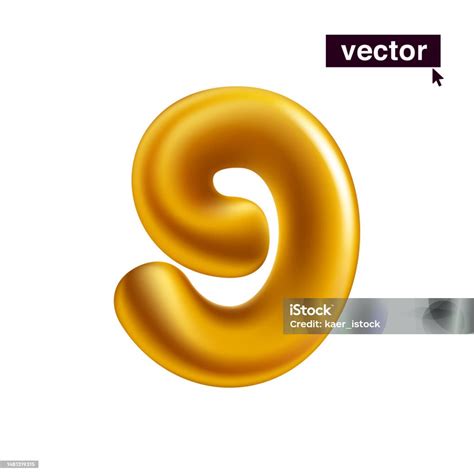 번호 9 메탈릭 골든 나인 사인 흰색 배경에 만화 재미있는 스타일의 현실적인 3d 디자인 0명에 대한 스톡 벡터 아트 및 기타 이미지 Istock