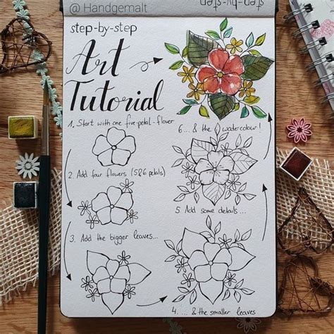 Уроки рисования Акварель Графические узоры Draw Flower Tutorial