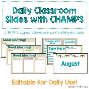 Editable Daily Classroom Slides With CHAMPS By Miss Holton S Fifth Grade Finds