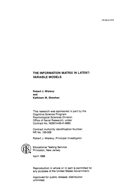 Pdf Information Matrices In Latent Variable Models