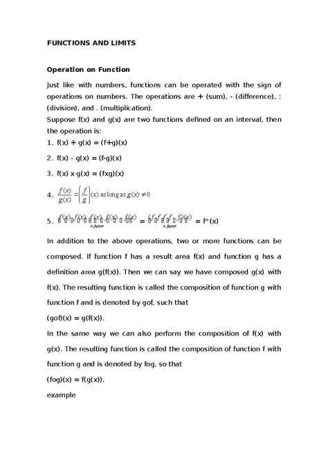 Limit AND Function Operation On Function FUNCTIONS AND LIMITS Operation On Function Just Like