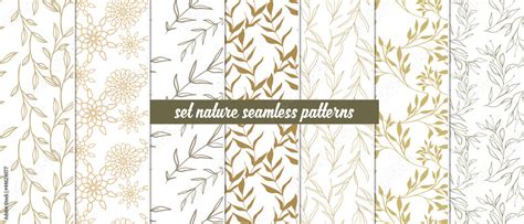 Set Nature Seamless Pattern Hand Drawn Pattern Swatches Included For Illustrator User