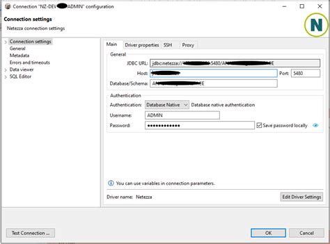 Netezza Database Name Remains The Same When The Connections Settings
