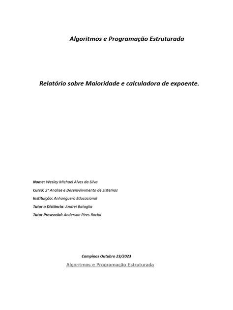 Algoritmos E Programaçao Estruturada A Enviar Download Grátis Pdf