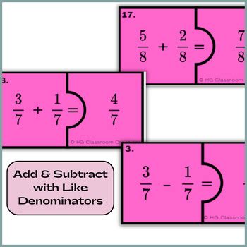 Add Subtract Fractions And Mixed Numbers Puzzle Piece Matching Activity Bundle