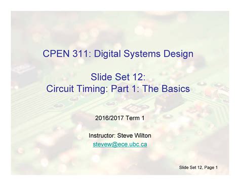 Lecture 3a Circuit Timing Basics Cpen 311 Digital Systems Design Slide Set 12 Circuit Timing