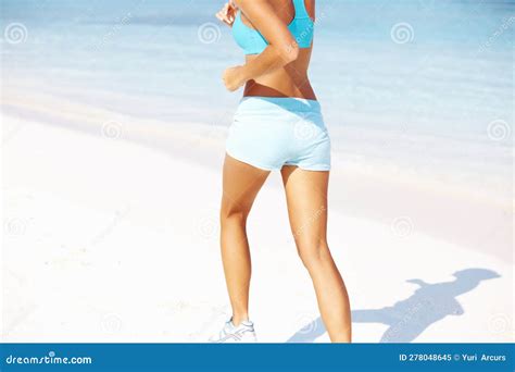 Running Energy And Fitness With Woman At Beach Training For Marathon