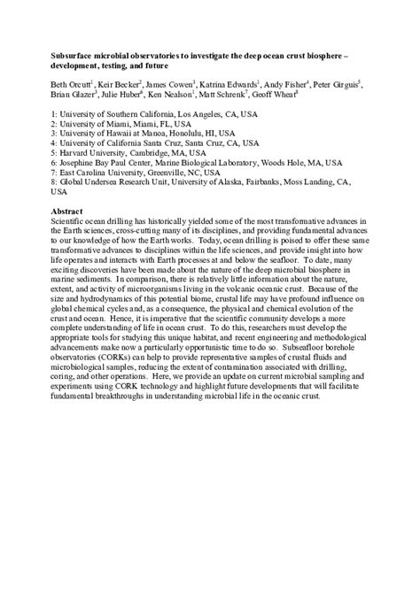 Pdf Subsurface Microbial Observatories To Investigate The Deep Ocean