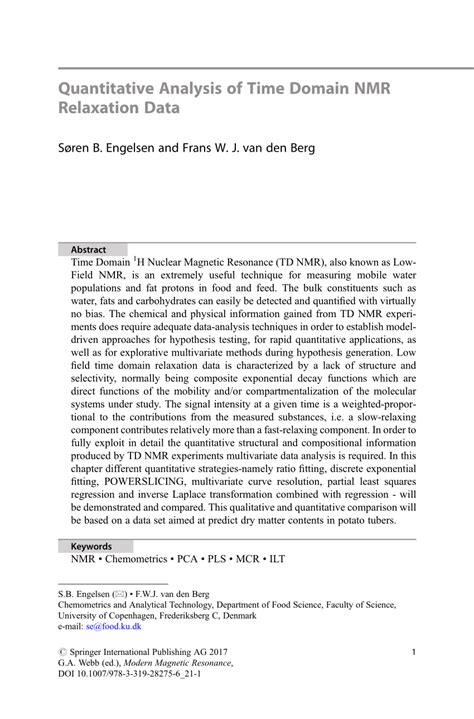 Pdf Quantitative Analysis Of Time Domain Nmr Relaxation Data