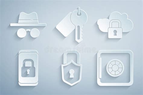 set lock cloud computing lock mobile with closed padlock safe