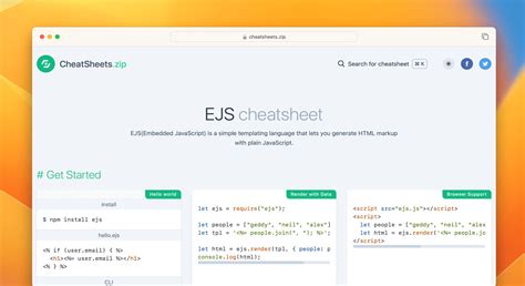 Ejs Cheat Sheet And Quick Reference