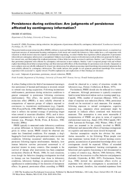 Pdf Persistence During Extinction Are Judgments Of Persistence Affected By Contingency