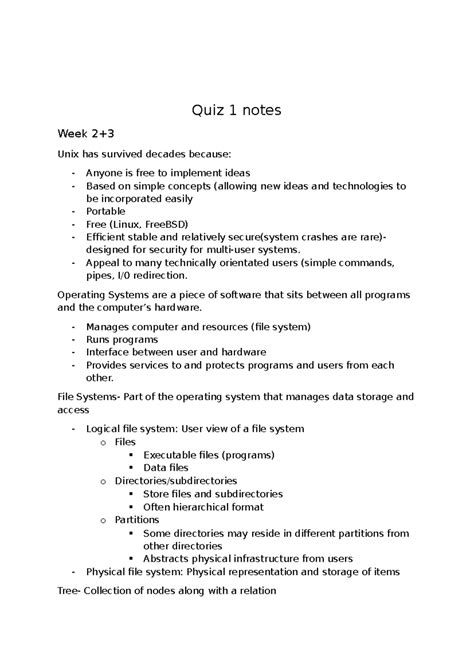 quiz 1 notes quiz 1 notes week 2 unix has survived decades because