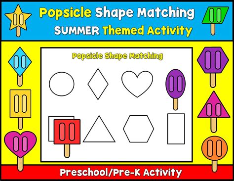 Popsicle Shape Matching Summer Themed Activity Preschool Prek
