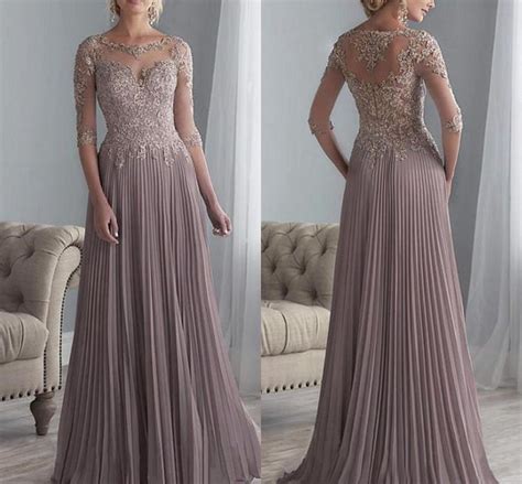 2021 구겨진 시폰 Pleated 레이스 Applique 하프 슬리브 신부 드레스의 어머니 긴 Vestido 정식 가운 드 페스타 Longo신부 어머니 드레스