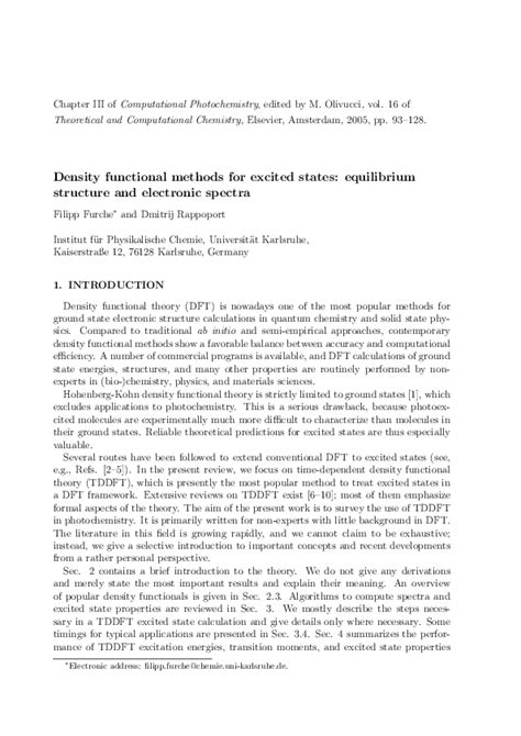 Pdf Density Functional Methods For Excited States Equilibrium Structure And Electronic Spectra