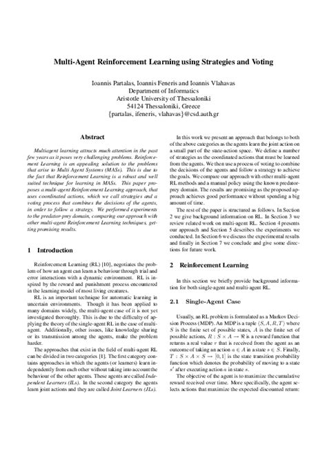 Pdf Multi Agent Reinforcement Learning Using Strategies And Voting