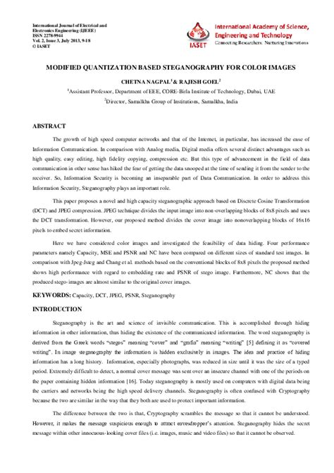Pdf Modified Quantization Based Steganography For Color Images