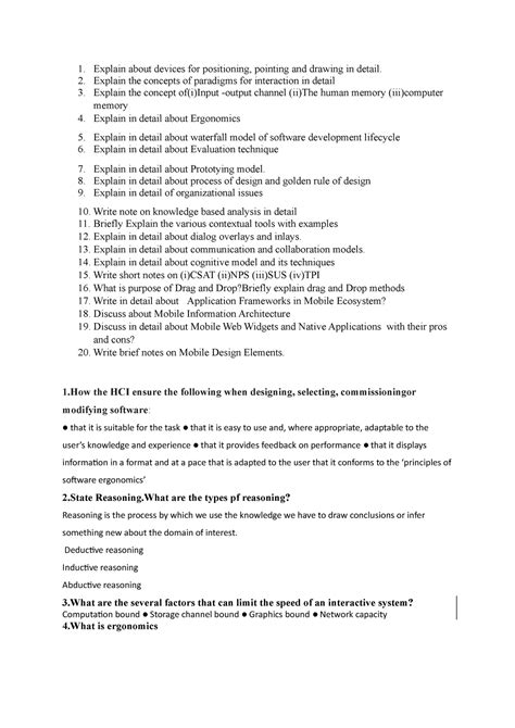 Hci Que Hci Que 1 Explain About Devices For Positioning Pointing And Drawing In Detail 2