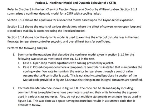 Solved Project 2 Nonlinear Model And Dynamic Behavior Of A Cstr Refer To 1 Answer
