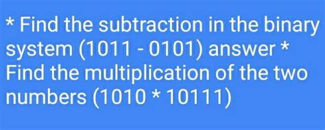 Answered Find The Subtraction In The Binary Bartleby