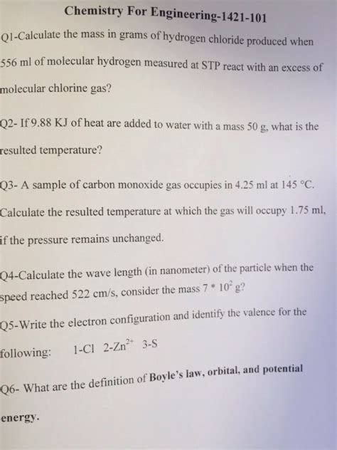 Calculate The Mass In Grams Of Hydrogen Chloride