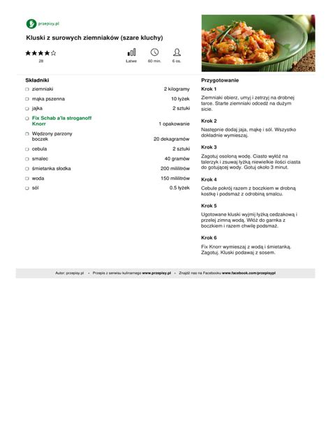 Kluski Z Surowych Ziemniakow Szare Kluchy Pdf