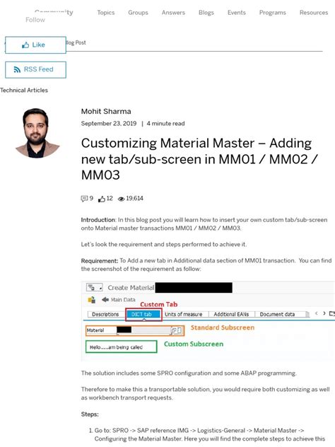 customizing material master adding new tab sub screen in mm01