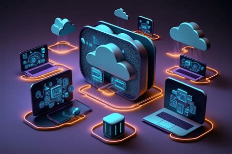 Premium Photo 3d Cloud Computing Hosting Technology With Electronic