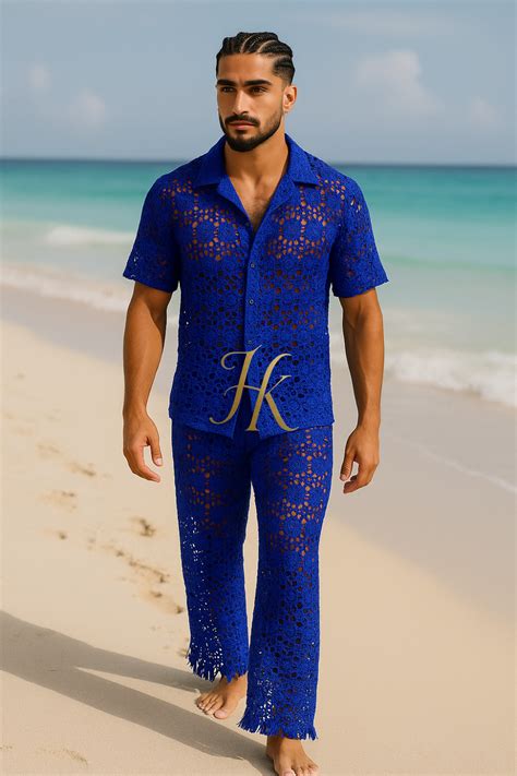 Mens Luxury Embroidered Set Water Soluble Sequin Cotton Lace Shirt