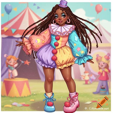 Illustration Of A Girl In A Colorful Clown Outfit Standing At A Circus