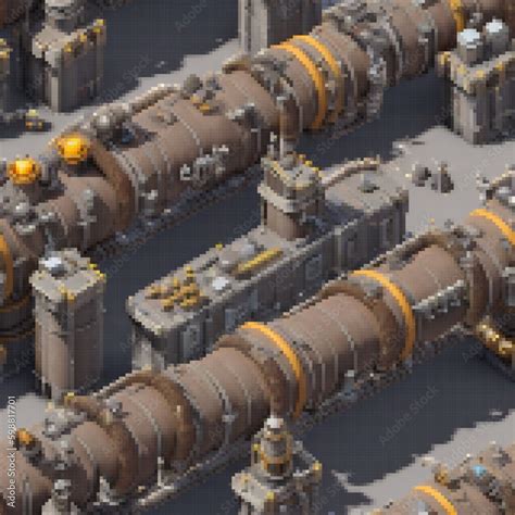 Industrial Pipeline System Seamless Pattern Vector Pixelated Illustration Pixel Design Stock