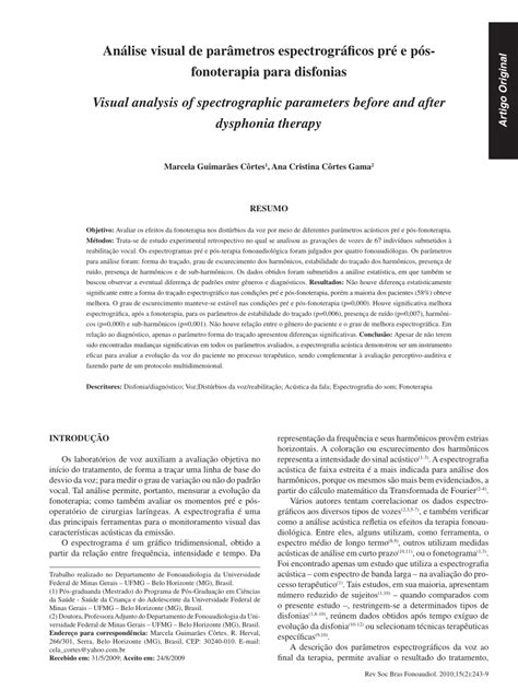 Pdf Visual Analysis Of Spectrographic Parameters Before And After Dysphonia Therapy