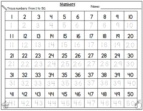 Writing And Tracing Numbers 1 50 Worksheets Library