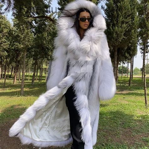 Furealux Real Fox Fur Coat With Big Hoodie Street Style Winter Keep