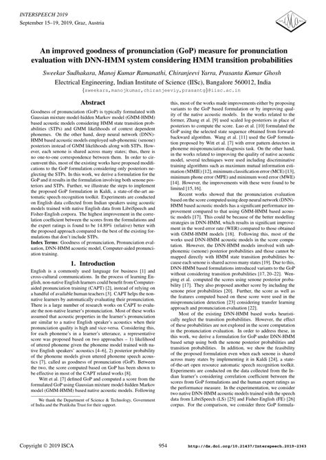 Pdf An Improved Goodness Of Pronunciation Gop Measure For Pronunciation Evaluation With Dnn