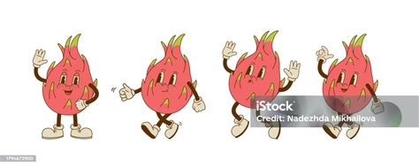 다양한 포즈와 감정을 가진 복고풍 만화 용과 캐릭터 세트 1970 1979 년에 대한 스톡 벡터 아트 및 기타 이미지 1970 1979 년 1980 1989 년 개체