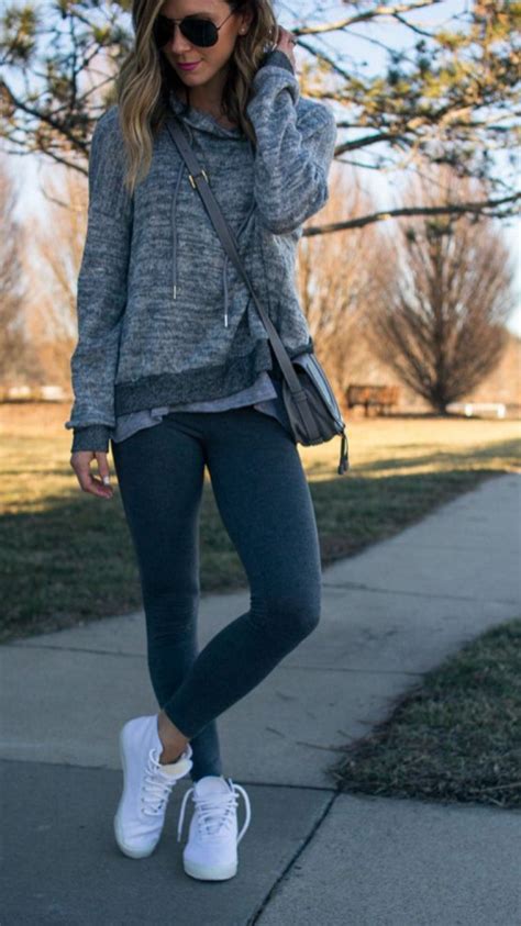 Gray Athleisure Leggings For Winter Gray Athleisure Sweater For Fall